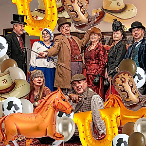 20Pcs Western Cowboy Balloons, 12 Inch Latex Brown Cow Print Balloons Horse Balloons for Cowboy Birthday Party Decorations, Western Cowboy Theme Party Decorations