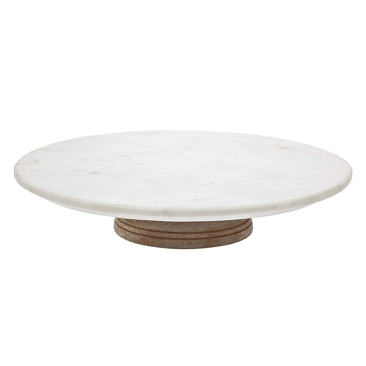 Godinger Revolving Cake Stand Plate for Decorating and Serving, Lazy Susan Wood Marble Rotating Platter