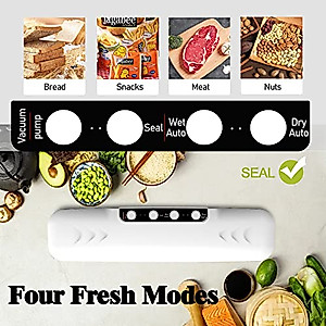 Vacuum Sealer Machine, 60kpa Dry/Moist Food Sealer, Four Fresh Modes to Deal With Various Food Preservation Problems, Compact Design with 20 Packs Storage Bags, White