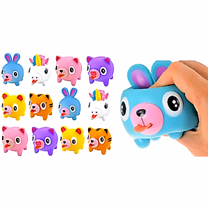 Squeeze Play and Sound Stress Ball Relievers Ball Tongue Out (12 Units) Ja-RU Screaming Talking Animal Toy for Kids & Adults, Cute Squeeze Stress Relief Soft Ball Decorations Plus Sticker 4342-12s