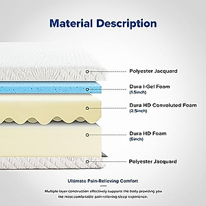 Olee Sleep 9 Inch I-Gel Multi Layered Memory Foam Mattress, Twin, White