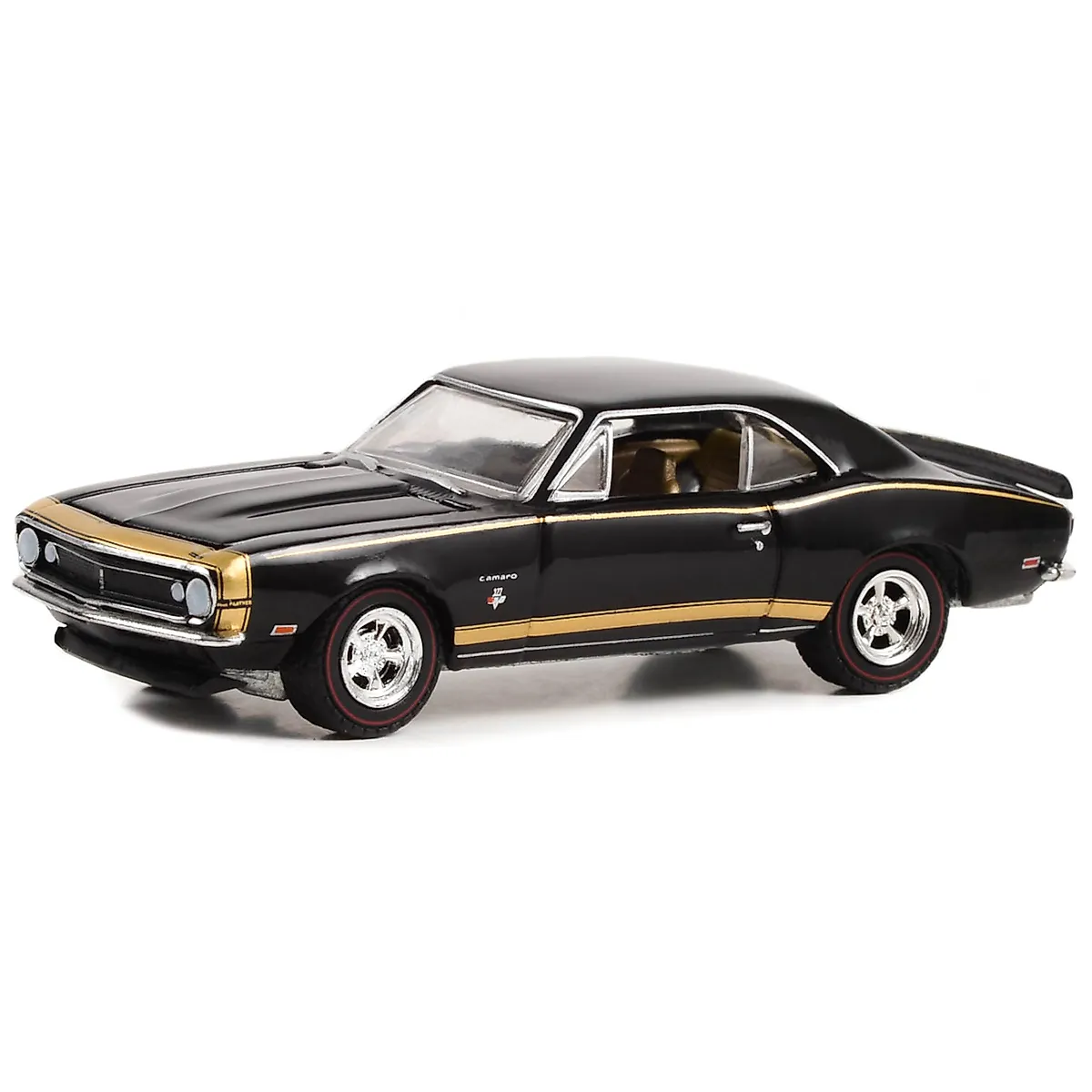 1967 Chevy Camaro Black Panther Black with Gold Stripes Hobby Exclusive Series 1/64 Diecast Model Car by Greenlight 30377