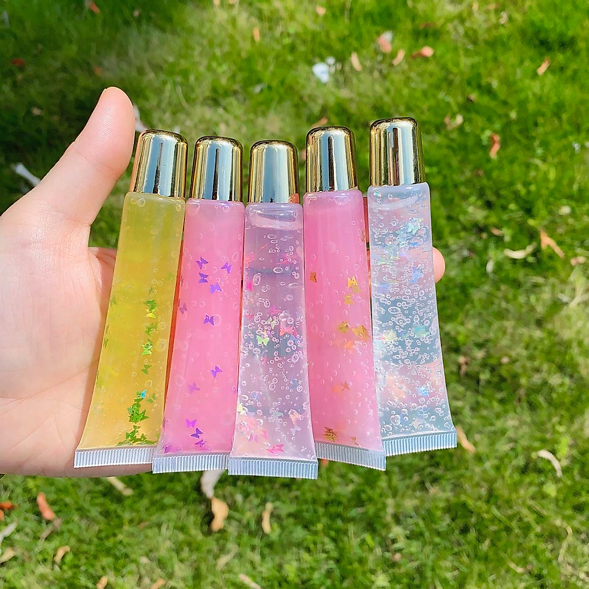 KCD 50Pcs Lip Gloss Tubes, 15ml Gold Top Lip Gloss Containers Empty, Refillable Soft Cosmetic Squeeze Tubes for DIY Lip Gloss Balm Cosmetic with Free Syringe (Gold)