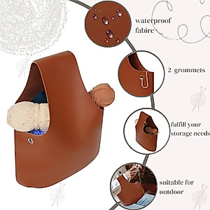 TOGETRUE Yarn Bag, Knitting Crochet Tote Bag, PU Leather Yarn Storage Bag Organizer, Travel Knitting Wrist Bag, Yarn Tote Bags for Crocheting, Holding Yarn, Knitting Needles (PU Leather Brown)