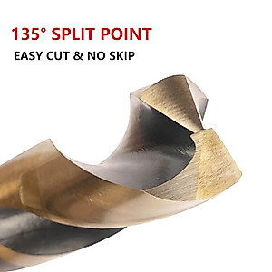 VALYRIANTOOL 1-3/8 in. x 6 in. Fractional Cobalt Silver and Deming Drill Bits HSSCO High Speed Steel M35 S&D Twist Drill Bits for Stainless Steel 1/2" Reduced Shank 6" OAL 135-Degree Split Point