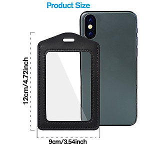 2 Pcs Genuine Leather ID Badge Holder Vertical Double-Side Clear Card Holder Waterproof Name Badge Holder for Office, Staff, Students, Employees(Black&Black)