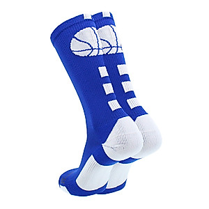 MadSportsStuff Basketball Socks with Basketball Logo Crew Socks (Royal/White, Small)