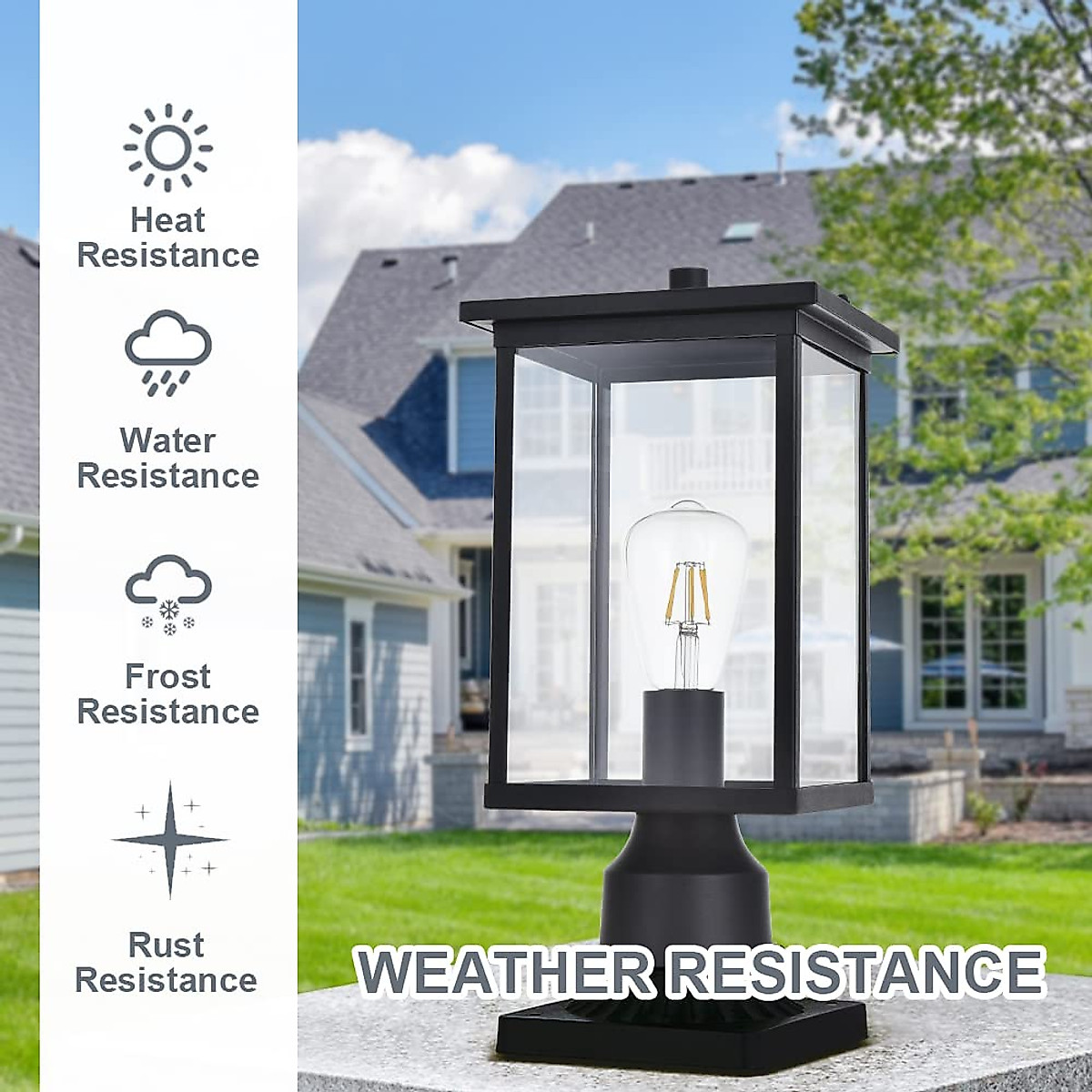 TODOLUZ Outdoor Post Light Fixture, Black 1-Light Exterior Post Lantern with Clear Glass, Porch Post Lighting for Patio Garden Walkway Path Doorway