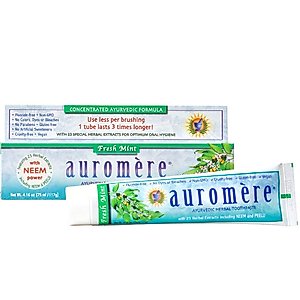 Auromere Ayurvedic Herbal Toothpaste, Fresh Mint - Vegan, Natural, Non GMO, Fluoride Free, Gluten Free, with Neem & Peelu (4.16 oz), 1 Pack