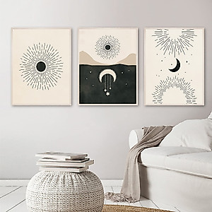 Abstract Line Wall Art Print Moons Celestial Line Art Boho Sun Moon Stars Canvas Wall Art Abstract Line Art Poster Minimalist Wall Art Prints Poster Wall Picture for Living Room Decor No Frame