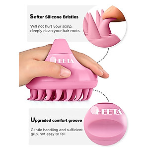HEETA Hair Shampoo Brush, Upgraded Wet & Dry Hair Scalp Massager with Soft Silicone, Scalp Exfoliator for Remove Dandruff, Scalp Scrubber Hair Care Tools for Women, Men, Pets (Pink)