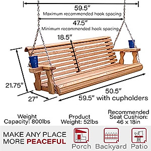Amish Casual Heavy Duty 800 Lb Roll Back 4ft. Treated Porch Swing with Cupholders - Cedar Stain