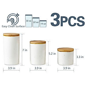 ONEMORE Ceramic Canisters Set for Kitchen Ceramic Storage Jars Countertop Sugar and Flour Storage Canisters With Bamboo Lids - Set of 3 Speckled Coffee Container Jars for Sugar, Tea, Cereal, Snack