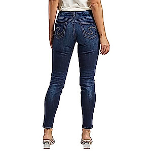 Silver Jeans Co. Women's Suki Mid Rise Curvy Fit Skinny Jeans, Dark Rinse Shade, 29W x 29L