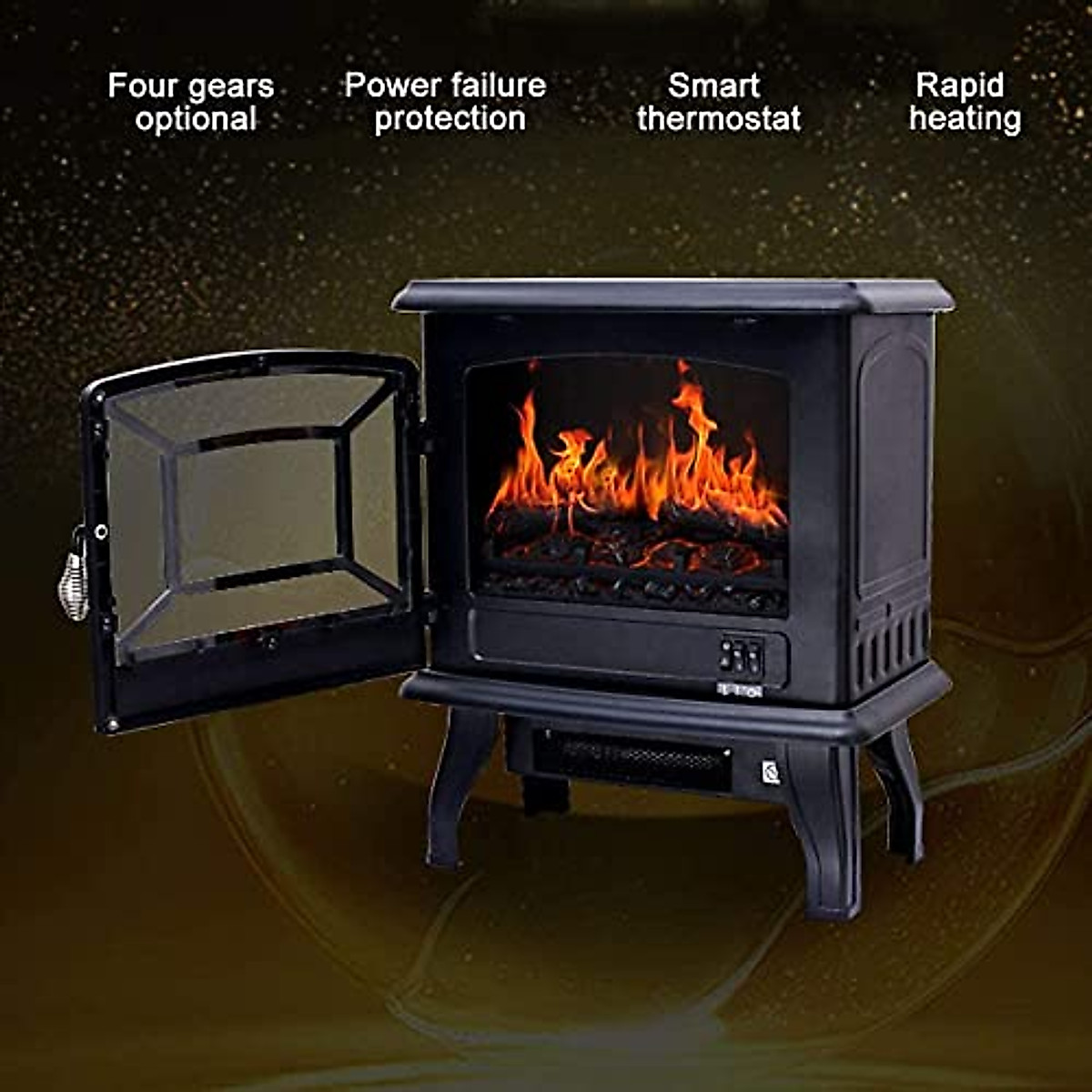 VOMKR Large Electric Stove Fires Freestanding, 1400W Electric Fireplace Heater with Wooden LED Light for Overheating Protection, Red (Color : Red)