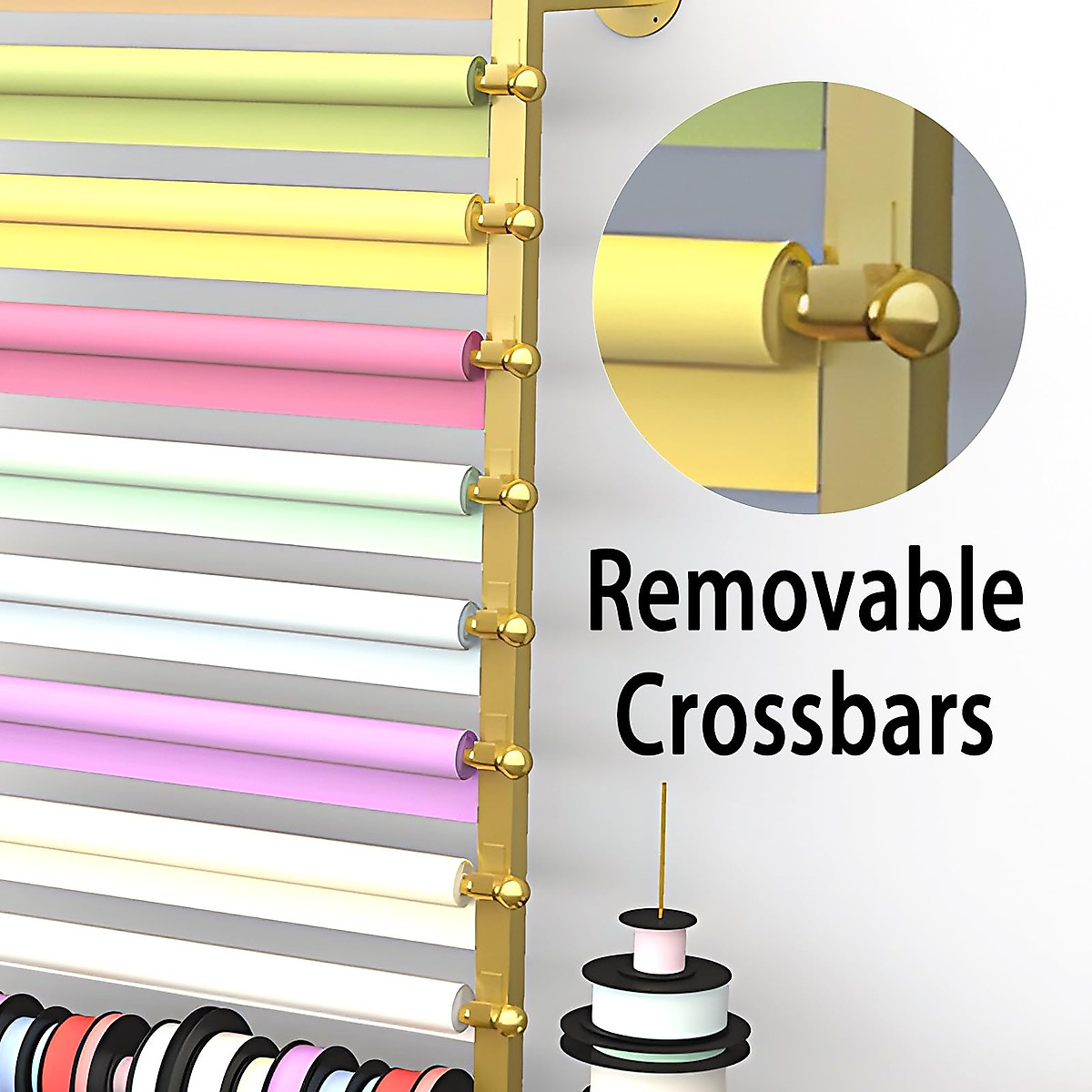 Wall Mounted Display Rack, Organizer for Wrapping Paper, Wallpaper and Wire Spool, 13-Layer Storage Shelf, with Detachable Tray and Crossbars (Color : Black, Size : 80x20x120cm)