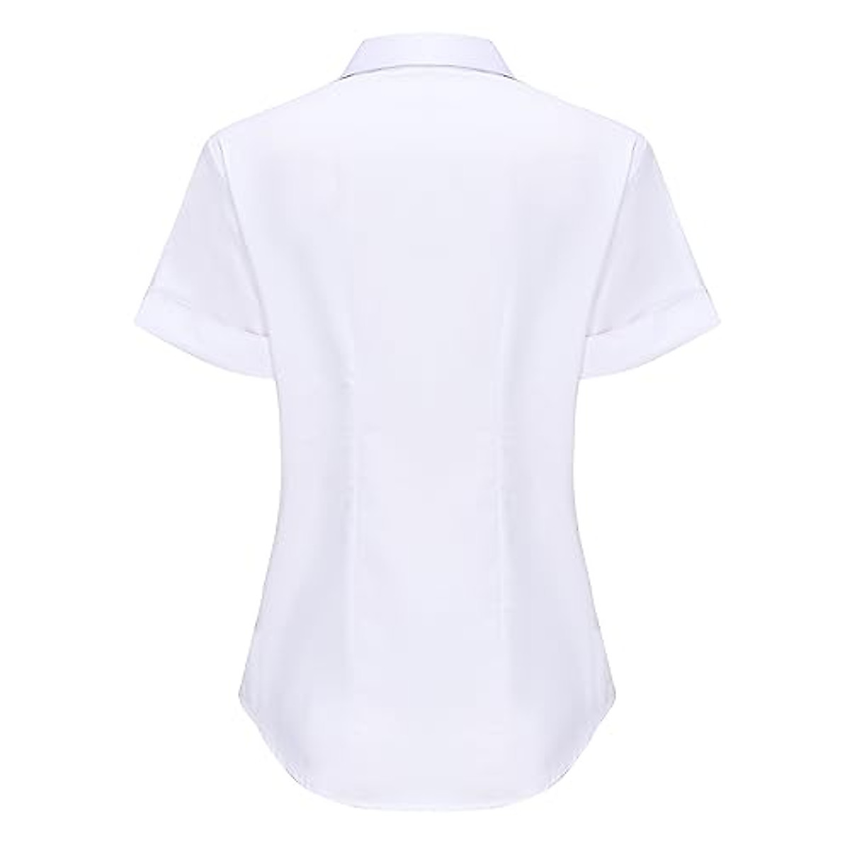 MKolour Womens White Short Sleeve Button Down Shirts - Work Blouses for Office, Casual Collared Work Shirts for Women