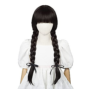 Aicos Black Braided Costume Wig for Girls Kids Long Straight Cosplay Wig for Halloween Party+Wig Cap