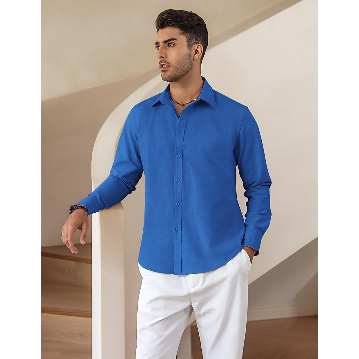 COOFANDY Men's Long Sleeve Linen Button Down Business Shirt Dress Casual Untucked Shirts