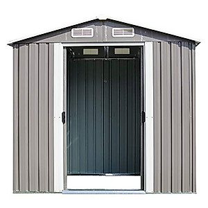 Steel Garden Storage Shed 6' x 4' - Utility Tool House with Vents Garden Storage House Metal Shed for Patio (Grey)