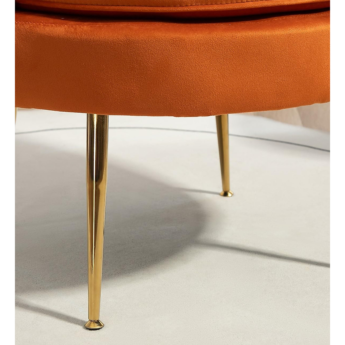 US Pride Furniture Velvet Barrel Chair, Stylish Accent with Scalloped Backrest and Gold Metal Legs, Suitable for Traditional, Modern, and Contemporary Living Rooms, Orange