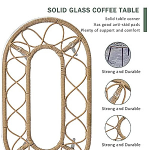 Homsido 4 Pieces Patio Sectional Furniture Set Boho Rope Porch Water-Resistant Outdoor Indoor Wicker Corner Sectional Sofa Beige Woven PE Rattan Conversation Chat Set with Rect Coffee Table