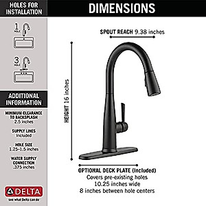 Delta Faucet Essa VoiceIQ Touchless Kitchen Faucets with Pull Down Sprayer, Smart Faucet, Alexa and Google Assistant Voice Activated, Kitchen Sink Faucet, Matte Black 9113TV-BL-DST