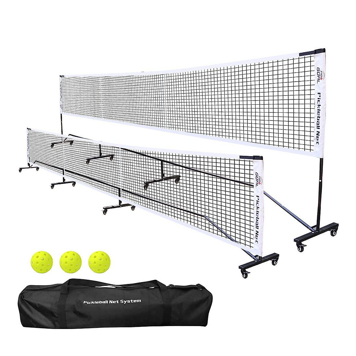 Progoal Badminton Pickleball Net System with Universal Wheel,Movable Steady Metal Frame,Strong Nylon Net and Carrying Bag,22 Feet Portable Height Adjustable Net for Pickleball and Other Games