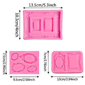 3 Pieces Pink Picture Frames Silicone Mold for Cake Decorating Sugar Gum Paste Chocolate Cookies Resin Polymer Clay
