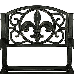 Sunnydaze Outdoor Rocking Chair - Durable Cast Iron and Steel Construction - Traditional Fleur-de-Lis Design - Outside Front Porch Furniture - Perfect Chair for Patio, Deck, Backyard or Garden