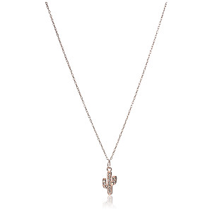 Amazon Essentials 14K Rose Gold Over Sterling Silver Crystal Cactus Pendant Necklace, 16" +2" ,(previously Amazon Collection)