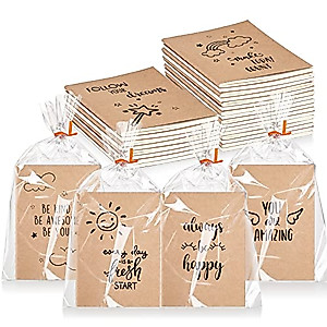 Outus 24 Set Kraft Pocket Notebook with Clear Plastic Bags 12 Designs A6 Mini Composition Notebook and Lined Journals Christmas gifts for Students Kids Women Stuff 4 x 5.5 Inches, 64 Pages