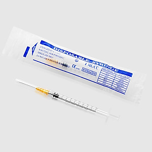 1ml/cc Disposable Syringe with 25 Gauge 1 Inch,Individual Package,Pack of 20