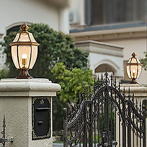 Enlylyog Outdoor Wall Column Head Lamp Door All Copper European Style Lighting Waterproof Home Villa Garden Street Lamp Landscape Garden Lamp Hotel Outdoor Lamp