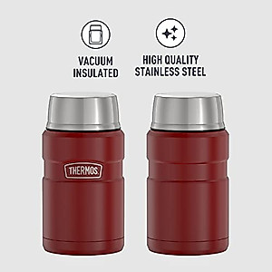 THERMOS Stainless King Vacuum-Insulated Food Jars with Spoon, 24 Ounce, Rustic Red and 16 Ounce, Midnight Blue