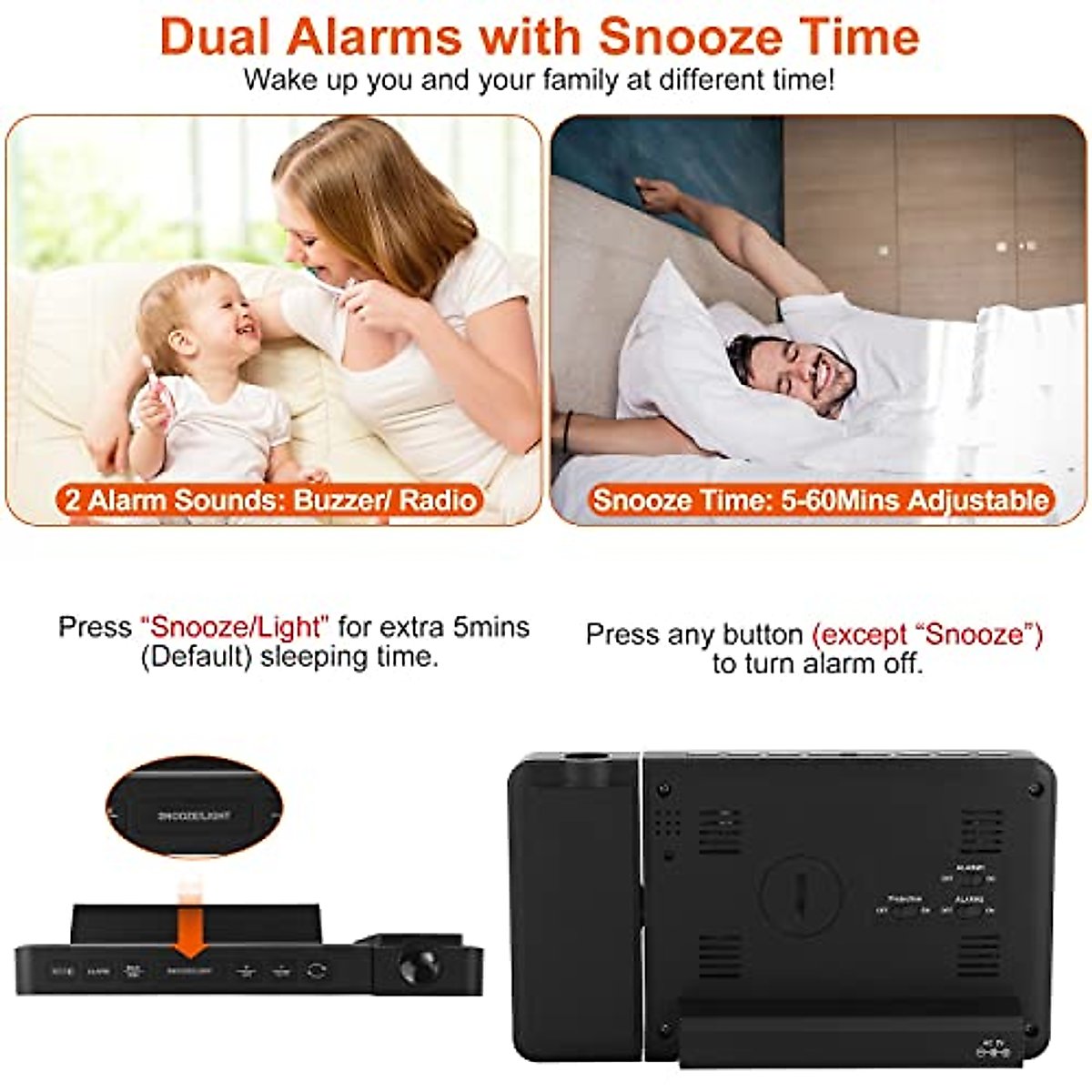 iMounTEK Atomic Projection Alarm Clock Digital Alarm Clock Night Light Clock Radio Control Clock with WWVB Function Weather Station Dual Alarms Snooze Outdoor Wireless Temperature Humidity Sensor