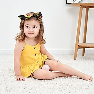 Kucnuzki Toddler Baby Girl Clothes Summer Outfits Ruffle Sleeveless Linen Shirt Kid Short Set for Girl (18-24 Months, Yellow+Black)