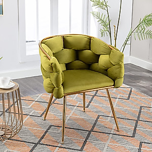INMOZATA Velvet Accent Chair Set of 2, Comfy Living Room Chair Bedroom Furniture Decore, Single Sofa Chair with Gold Legs Tufted Back Armchair Arm Chair for Vanity Dining Room Chair,Olive Green