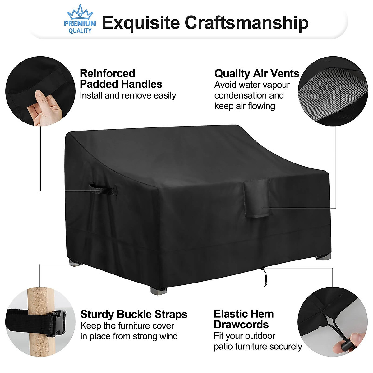 OutdoorLines Outdoor Waterproof Patio Loveseat Couch Cover - UV Resistant Patio Sofa Furniture Covers Weatherproof Heavy Duty Glider Covers for Outdoor Furniture, 58Wx32.5Dx31H Inches, Black