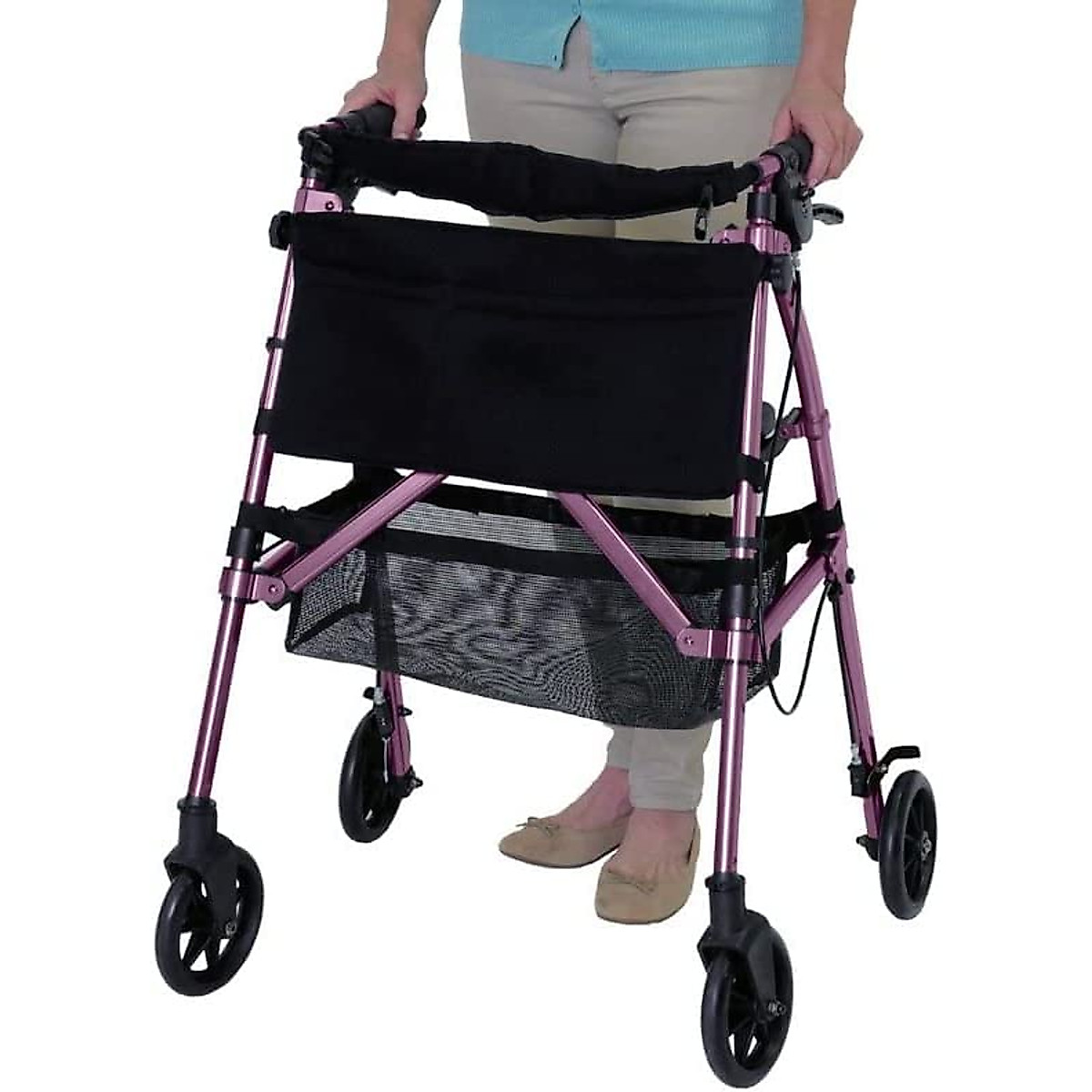 Stander EZ Fold-N-Go Rollator, Lightweight Folding Mobility Rolling Walker for Seniors and Adults, 6-inch Wheels, Locking Brakes, and Padded Seat with Backrest, Regal Rose