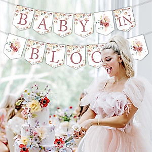 Baby in Bloom Baby Shower Decorations Girl - Floral Baby in Bloom Banner, Pre-Strung Flowers Baby Shower Banner for Wildflowers Boho Baby Shower Gender Reveal Birthday Party Supplies
