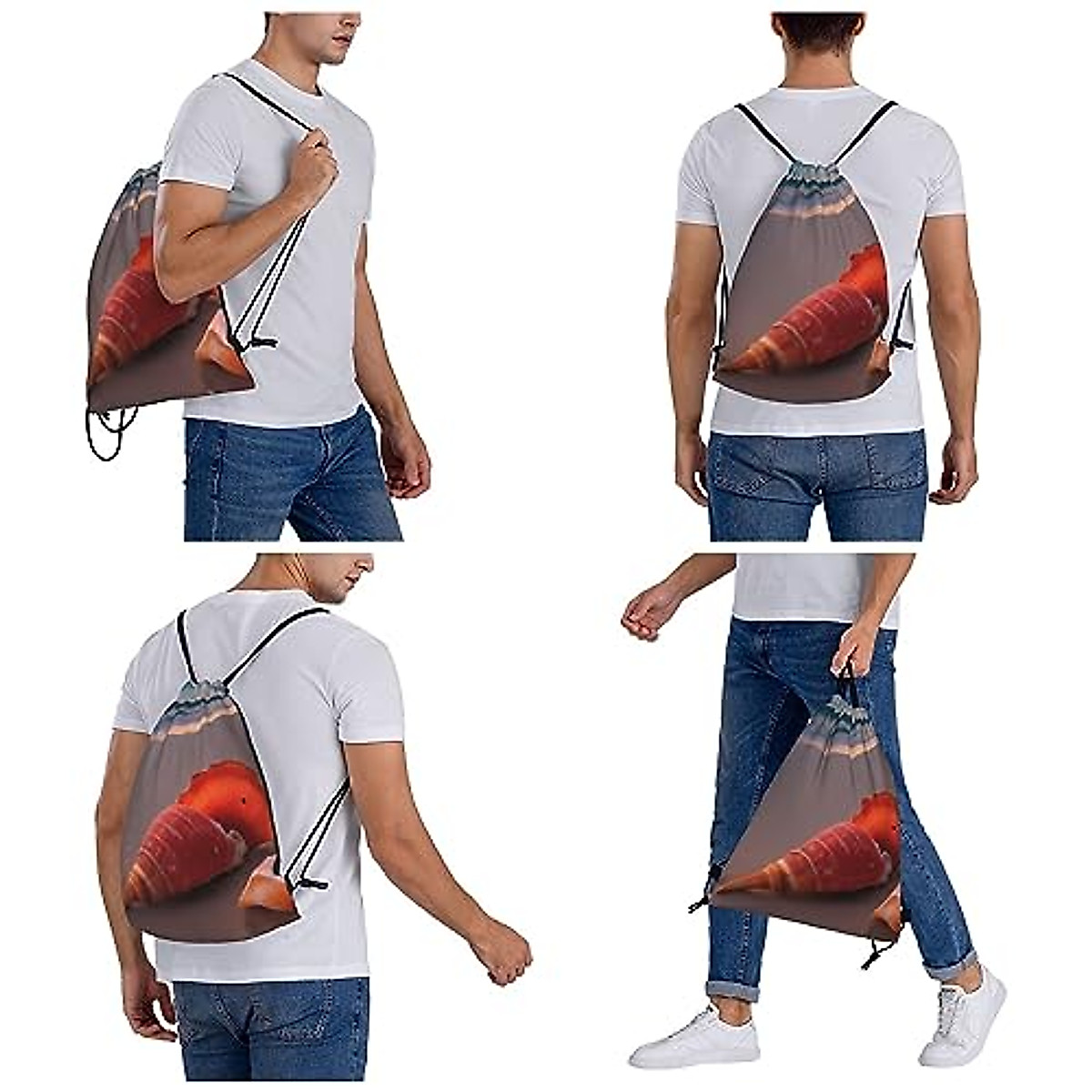 Shell Beach Sunset Drawstring Backpack For Men And Women'S Sports And Fitness Bag, Large Size, Zippered Pocket, Lightweight, Foldable And Portable For Travel