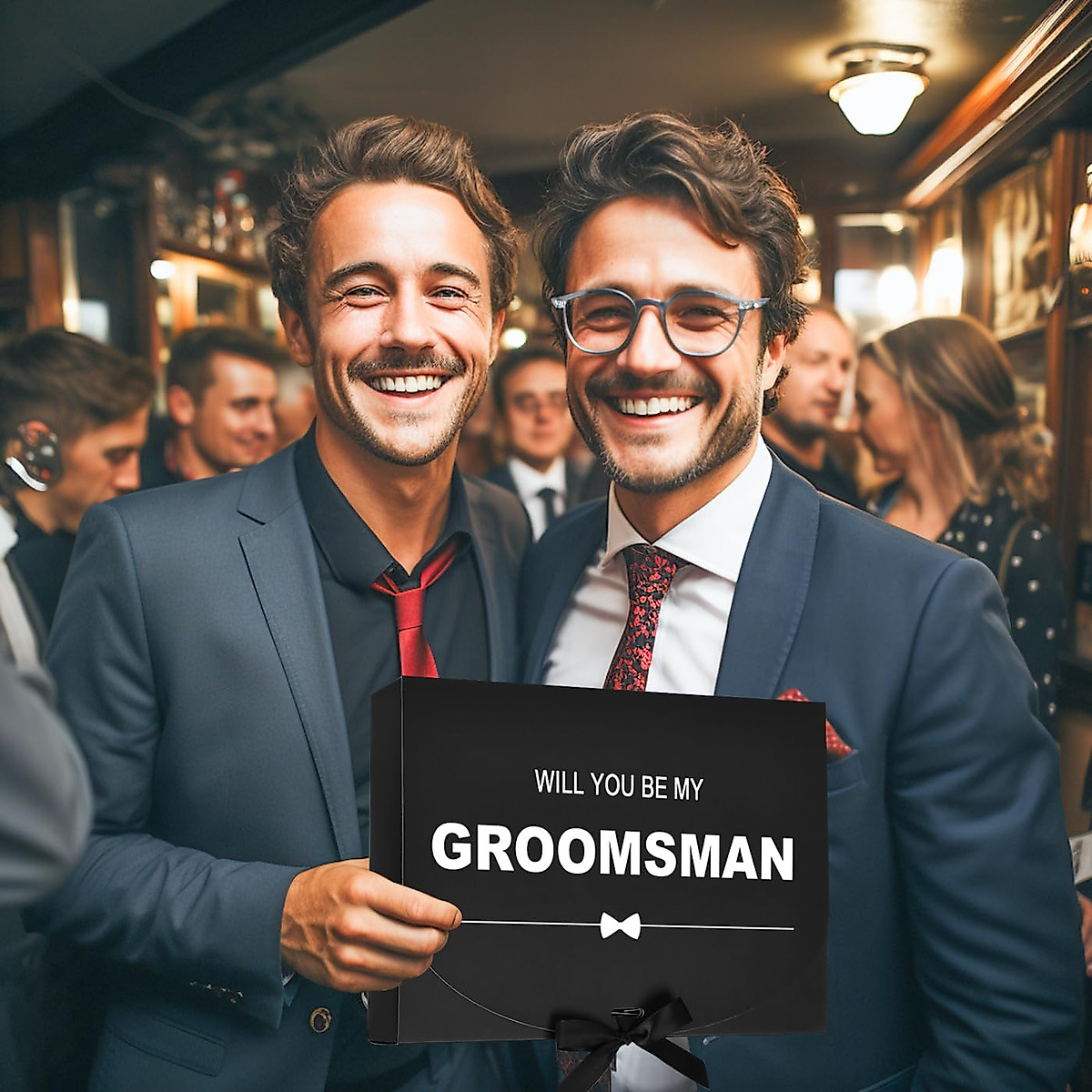 8Pack Groomsmen Proposal Box with Card (7 Groomsmen Boxes,1 Best Man Box) , 10.6×7.9×3.1 Inch Groomsmen Gift Box with Ribbon, Will You Be My Groomsman Box, Wedding Gift Box for Groomsmen Proposal Gift