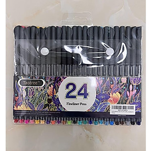 24 Fineliner Color Pens, Taotree Fine Line Colored Sketch Writing Drawing Pens for Journaling Planner Note Taking Adult Coloring Books, Porous Fine Point Markers, School Office Teacher Art Supplies