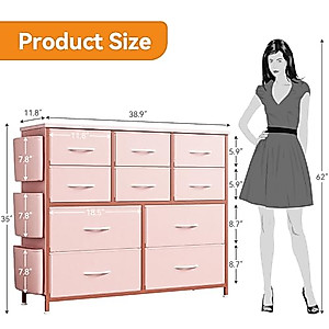 Jojoka Dresser for Bedroom with 10 Drawers, Dressers & Chest of Drawers, Fabric Storage Drawer with Side Pockets for Kids Room, Closet, Hallway, Entryway, Living Room