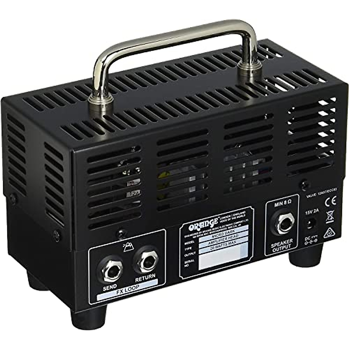 Orange Amp MD20 Micro Dark 20-Watt Mini Guitar Amplifier Head Bundle with Pig Hog Woven Instrument Cable 10ft, Power Supply, and Liquid Audio Polishing Cloth - Micro Guitar Amplifier