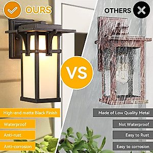 EERU Porch Lights Wall Mount Outdoor Wall Lantern Waterproof Aluminum with Frosted Glass Exterior Light Fixtures Modern Classic Outdoor Wall Lights for Outside House Deck Patio Garage Lighting, Black