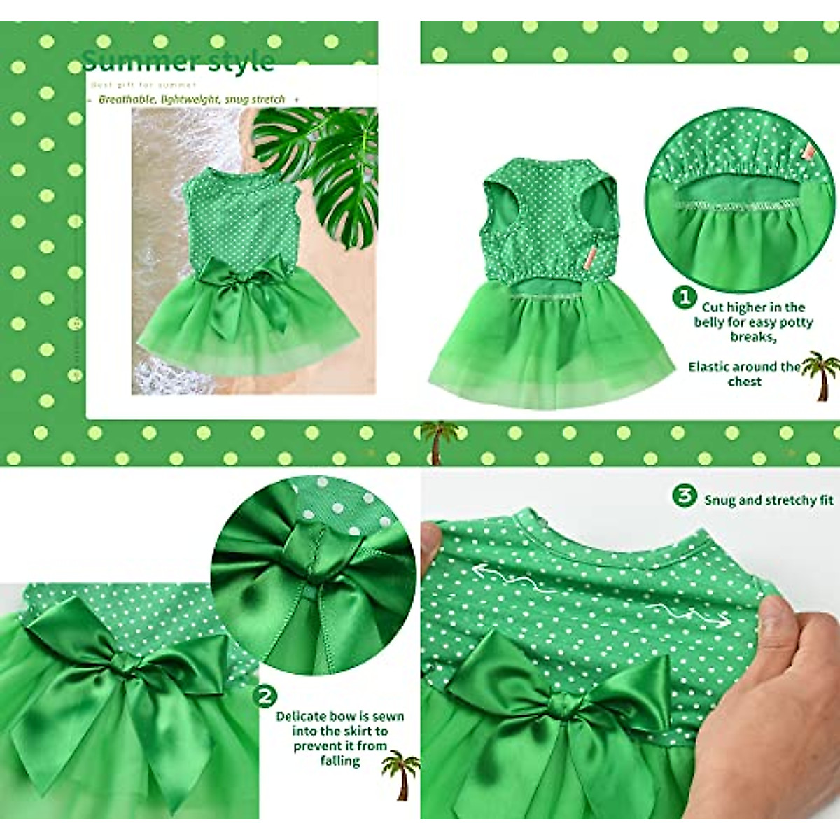 MSNFOASM 2Pack Pet Dog Tutu Skirt,Dog Tulle Spliced with Bow-Knot Dress for Small Girl Dogs Cats(Green&Pink 2XS)