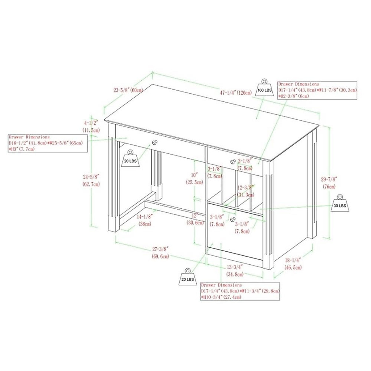 Walker Edison Furniture White Wood Deluxe Storage Computer Desk with Hutch, 40" x 24" x 48" (AZW48D30-DHWH)