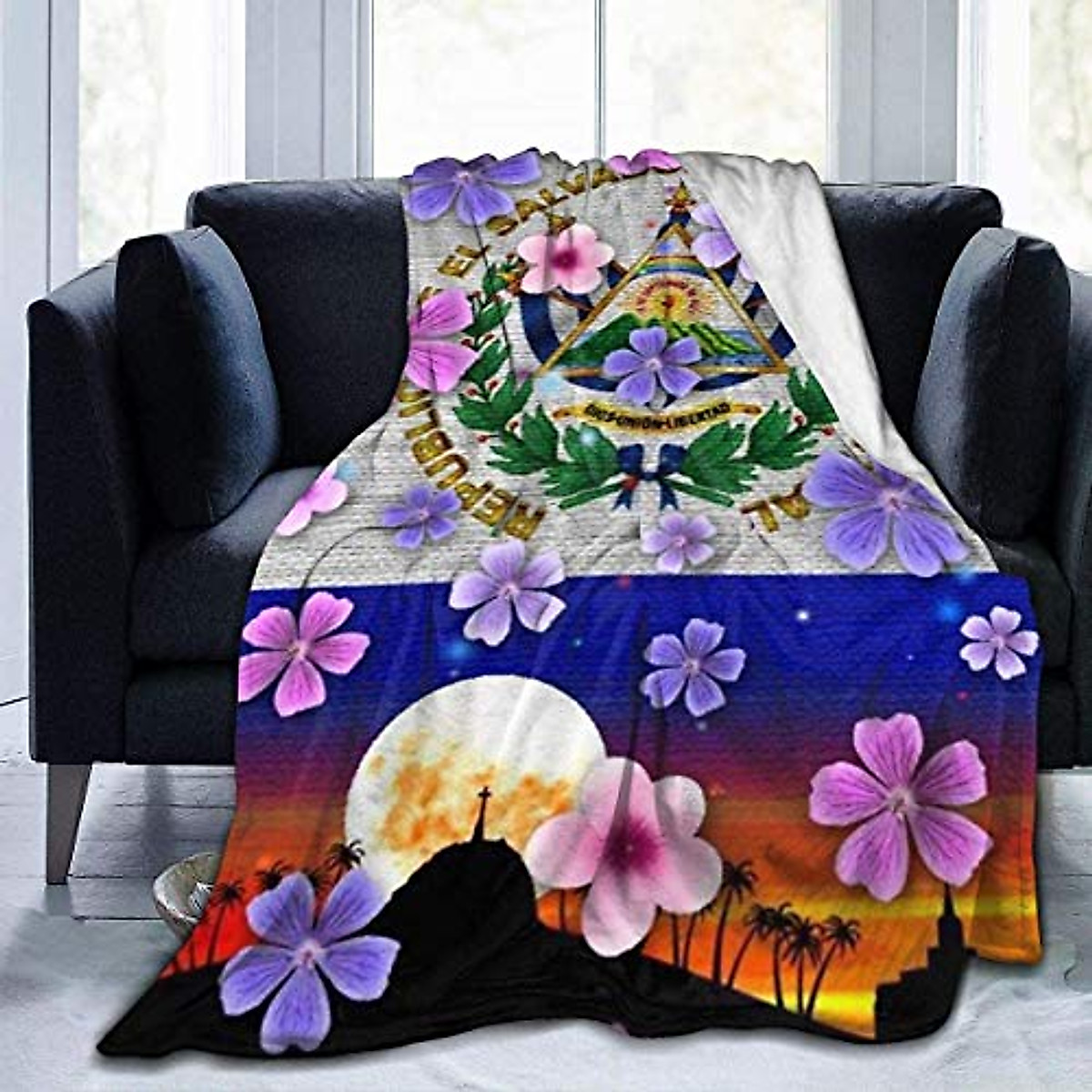 Fleece Blanket El Salvador Flag Plush Throw Fuzzy Super Soft Reversible Microfiber Flannel Blankets 80"x60"